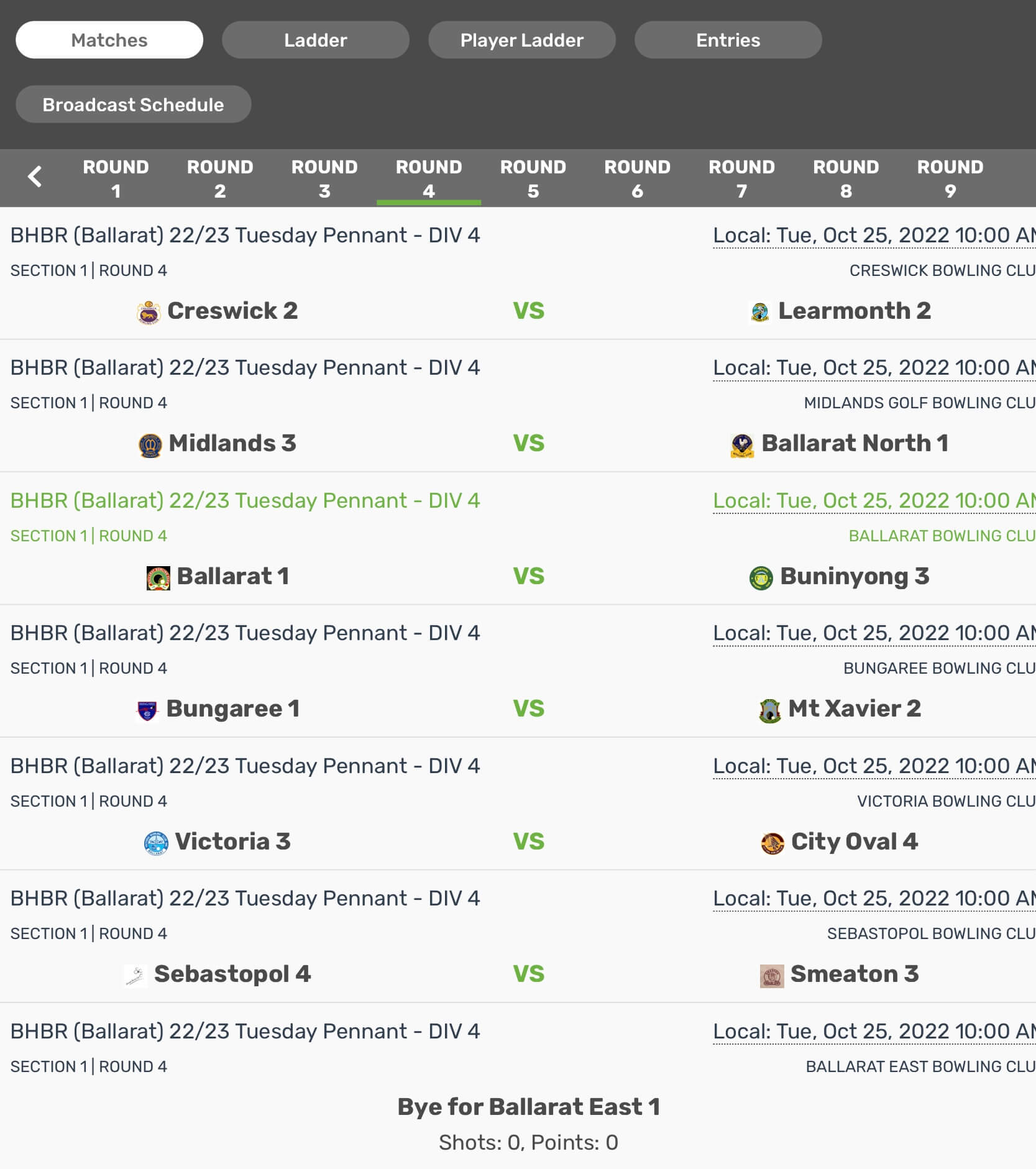 Pennant Results / Ladders - Victoria Bowling Club